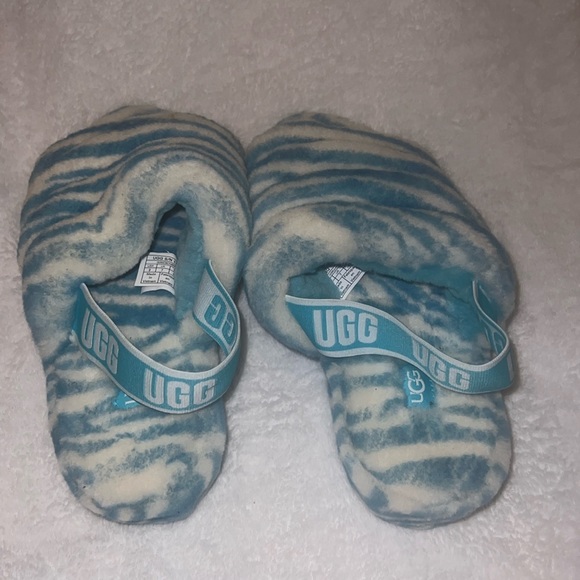 UGG | Shoes | Light Blue Zebra Stripes Ugg Fluff Yeah Slides | Poshmark